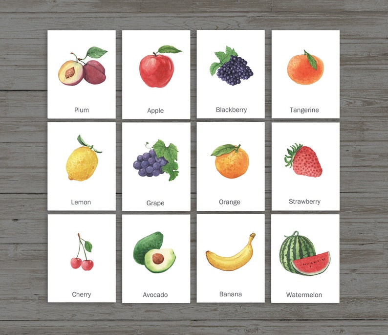 18 Fruits Flashcards Fruits Cards Homeschool Decor Kids - Etsy