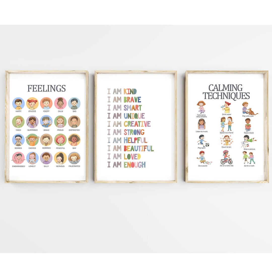 Set of 3 Calming Strategies, Feelings Poster, I Am Kind, Educational ...