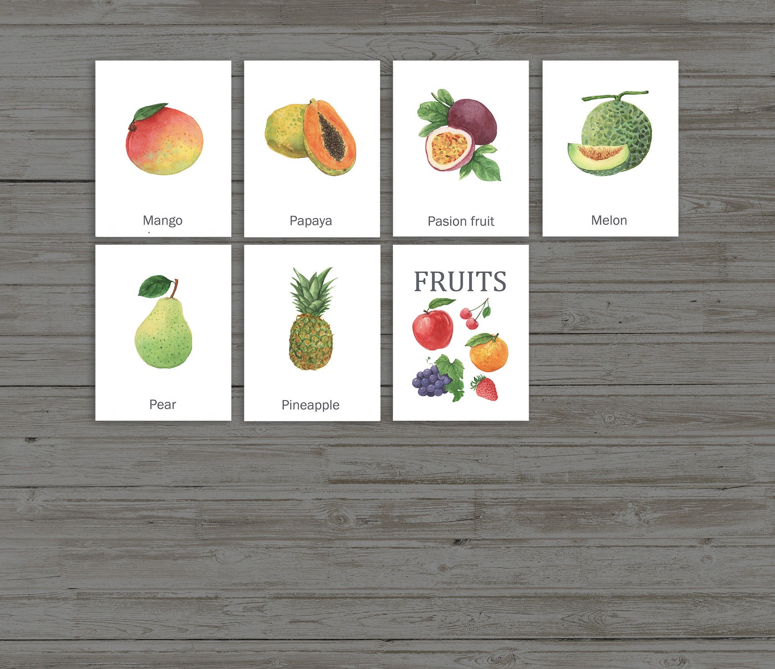 18 Fruits Flashcards Fruits Cards Homeschool Decor Kids - Etsy