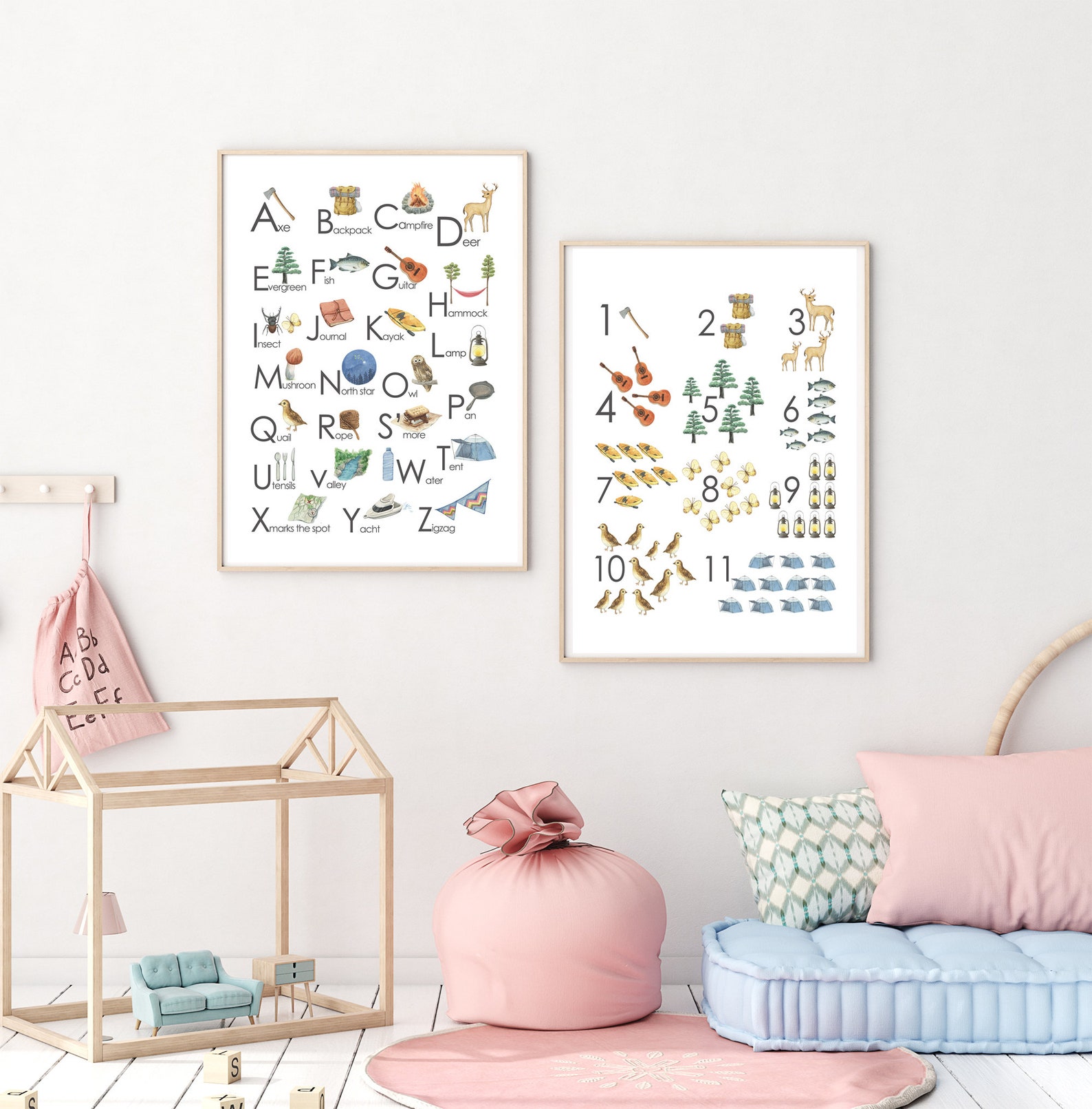Camping Alphabet and Number Poster Set Baby Shower Gift | Etsy