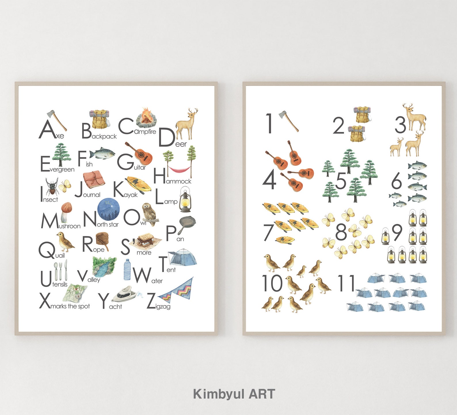 Camping Alphabet and Number Poster Set Baby Shower Gift | Etsy
