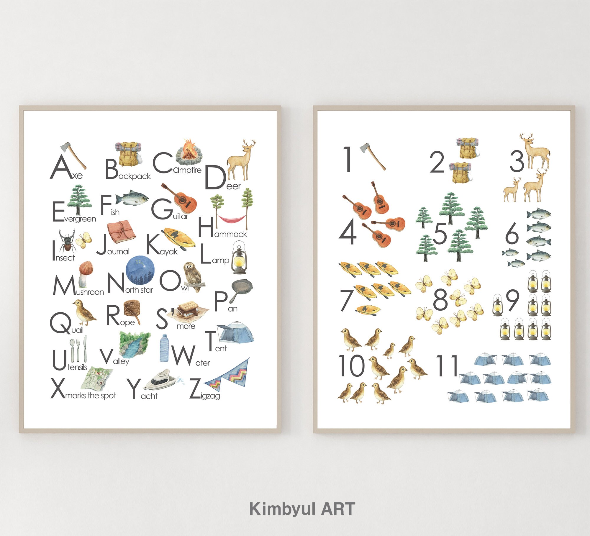 Camping Alphabet and Number Poster Set Baby Shower Gift | Etsy