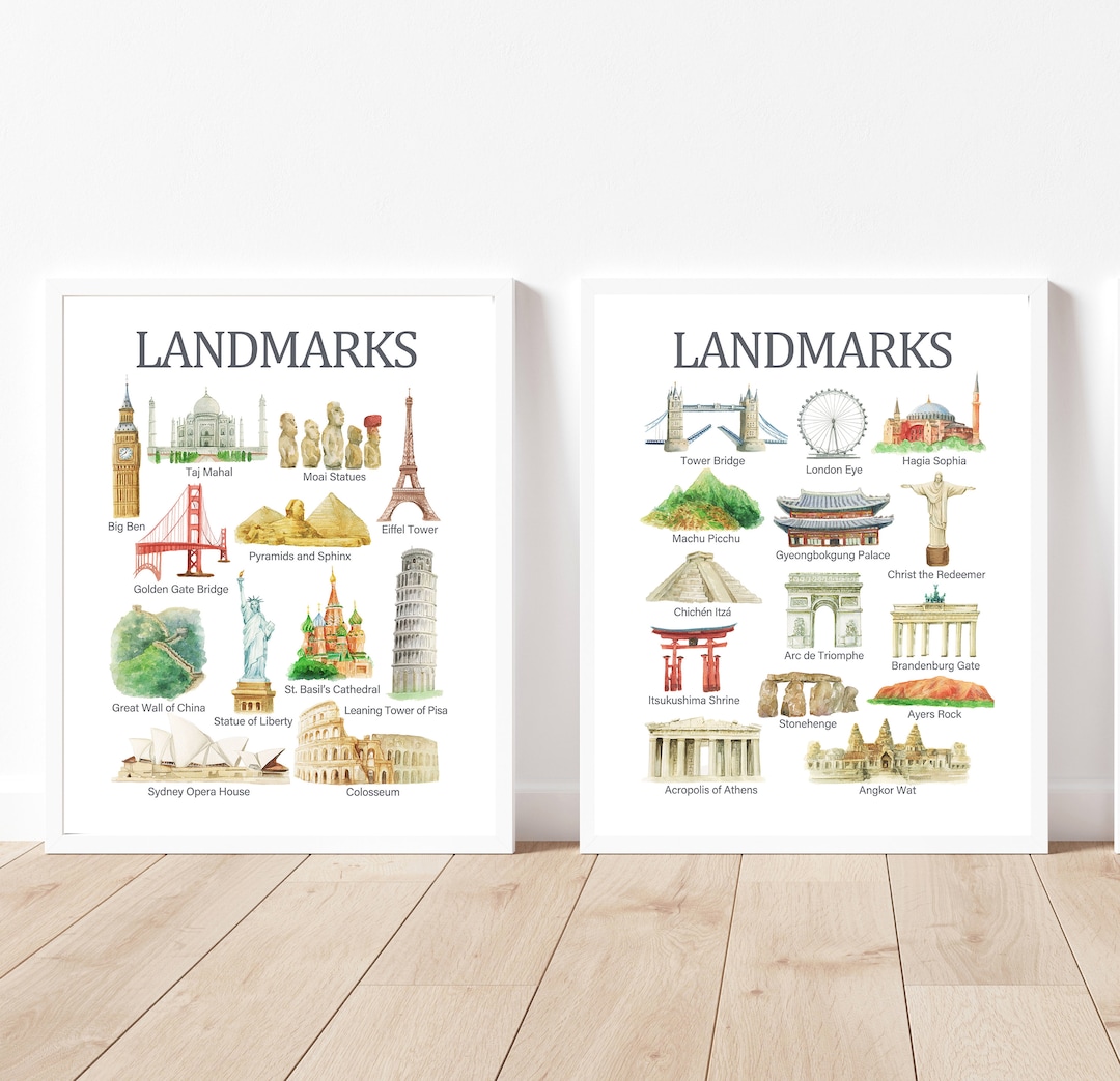 Set of 2 Landmarks Printable Wall Art, Landmarks Poster, Kids Children ...