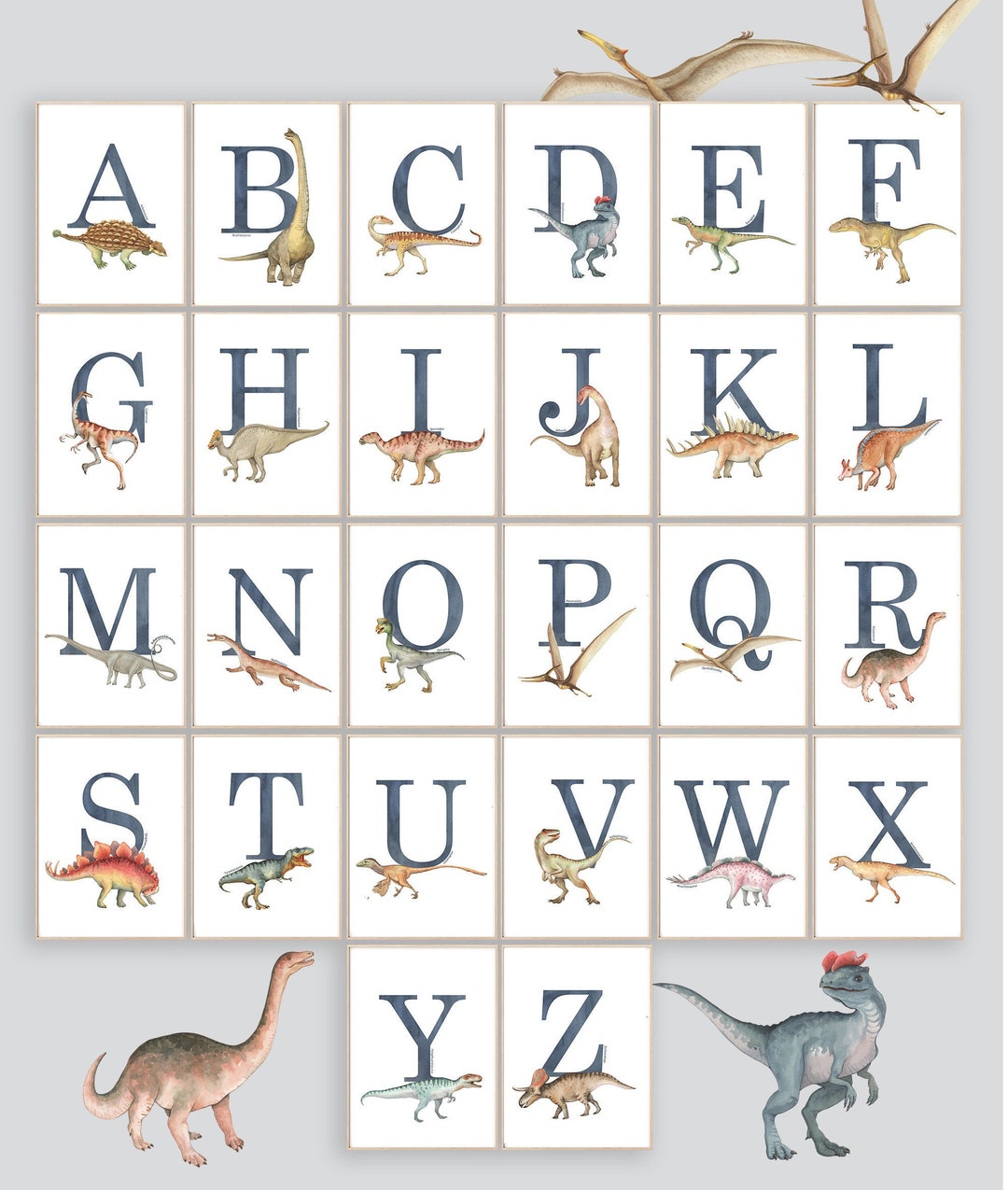 Dinosaurs Letter A to Z Wall Art, Dinosaur Name Prints, Nursery ...