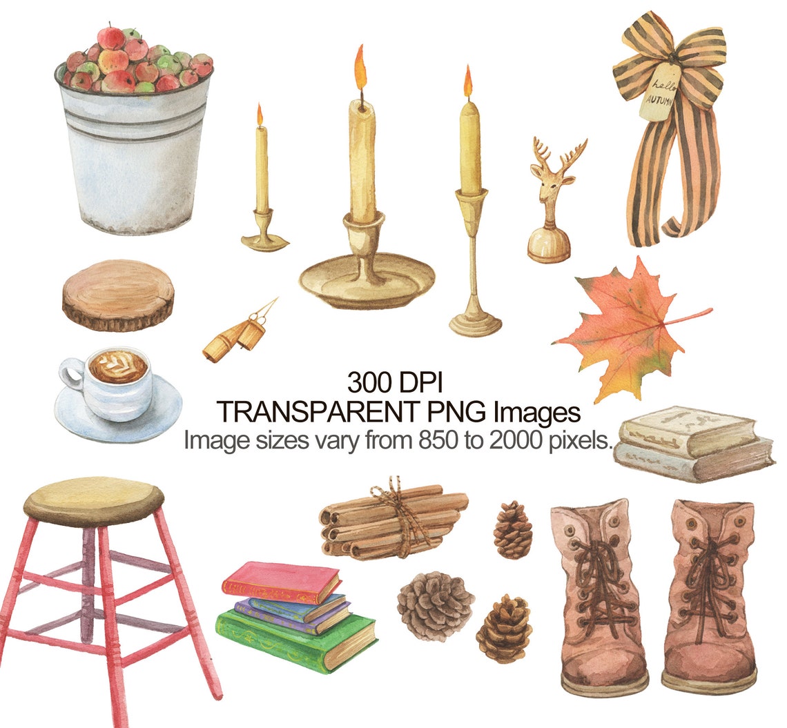 Watercolor Cozy Fall Clipart Watercolor Autumn Clipart - Etsy