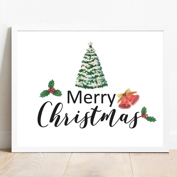 Christmas Wall Art Watercolor Prints Holiday Wall | Etsy