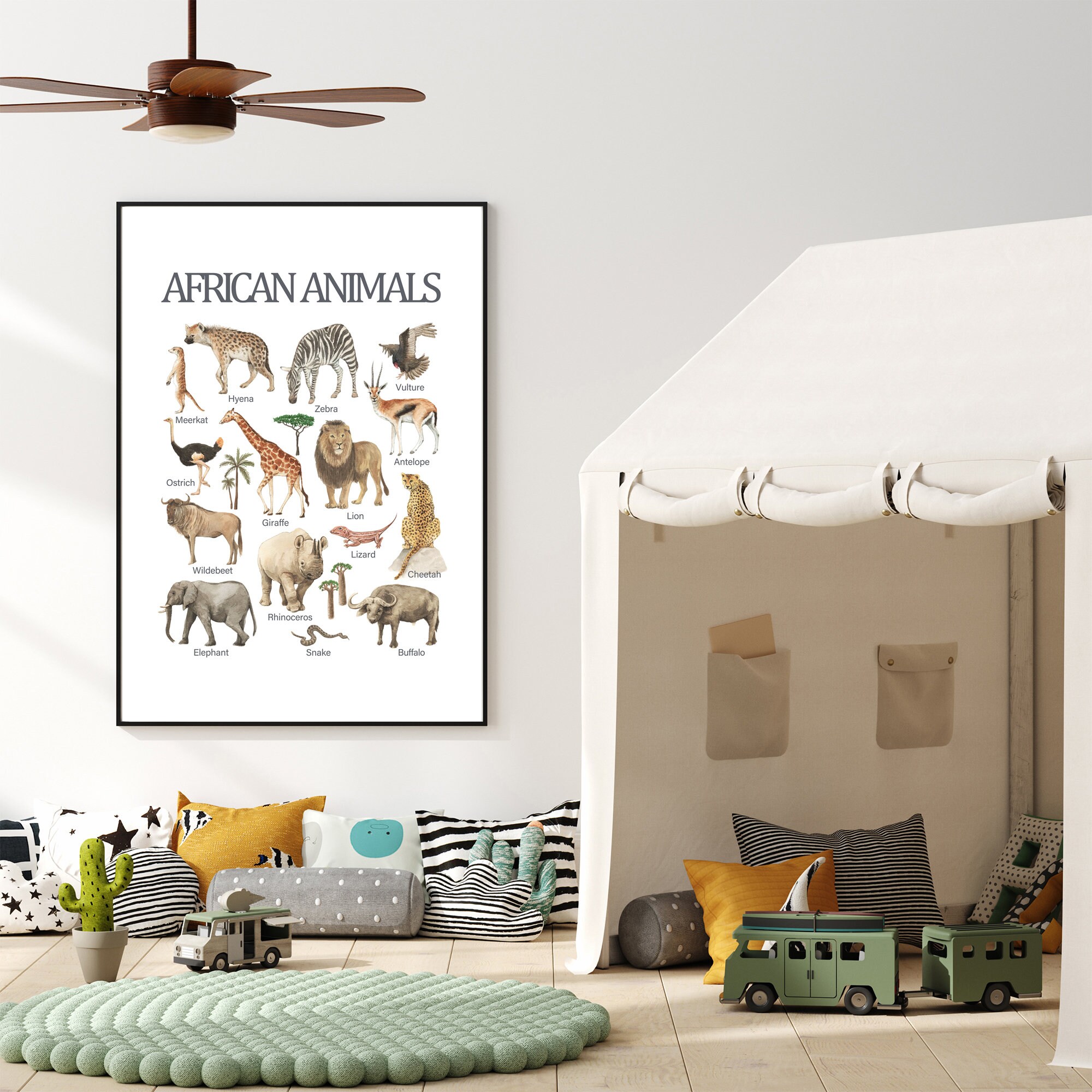 African Animals Educational Printable Wall Art Learning Home | Etsy