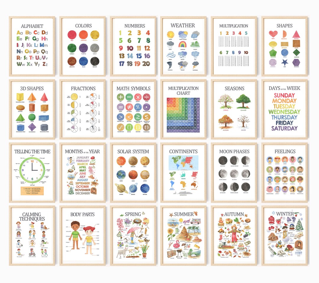 Set of 24 Classroom Prints, Educational Posters, Learning Home School ...