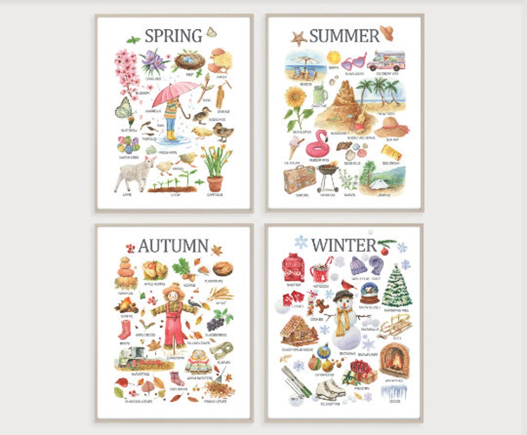 Shipping_four Seasons Print Set, Spring, Summer, Autumn, Winter Poster ...