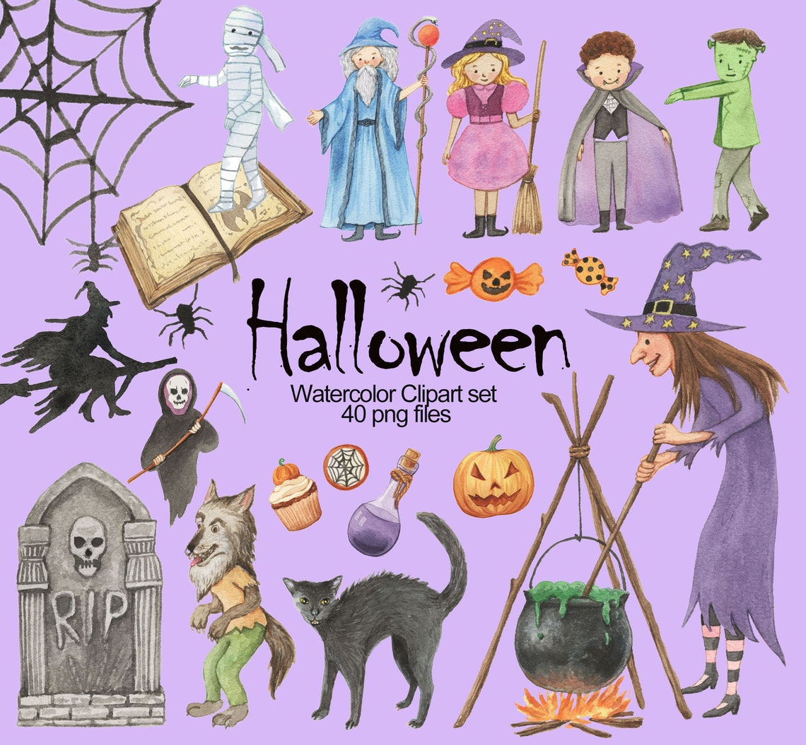 PNG Halloween Clipart watercolor Clipart Digital Clipart - Etsy