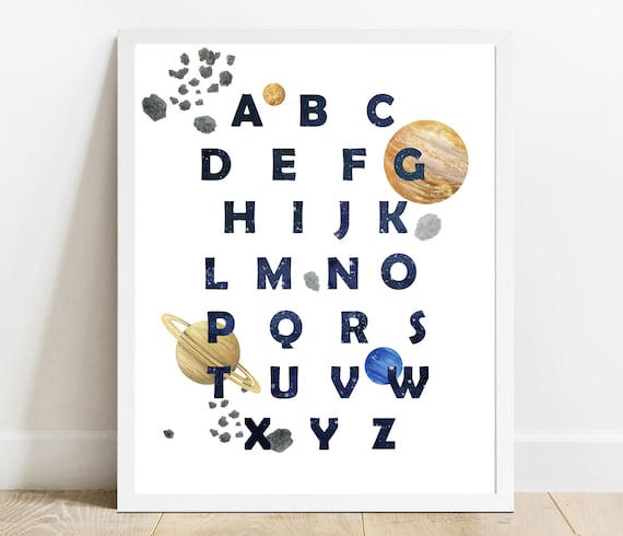 Space ABC Alphabet Poster homeschool Print Watercolor | Etsy
