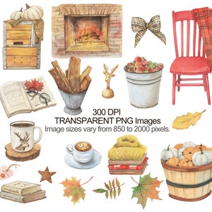 Watercolor Cozy Fall Clipart, Watercolor Autumn Clipart Pumpkins ...