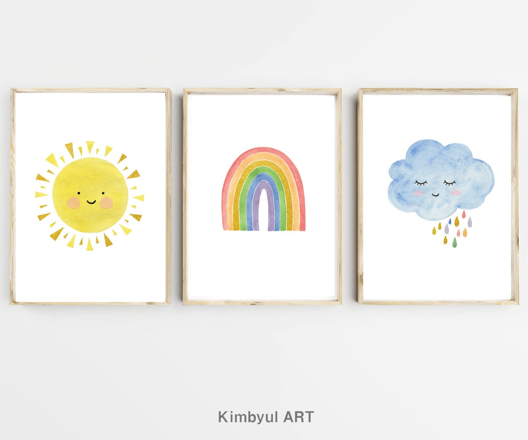 Sun Rainbow Rain Cloud Nursery Art,baby Shower Gift, Girls Nursery ...