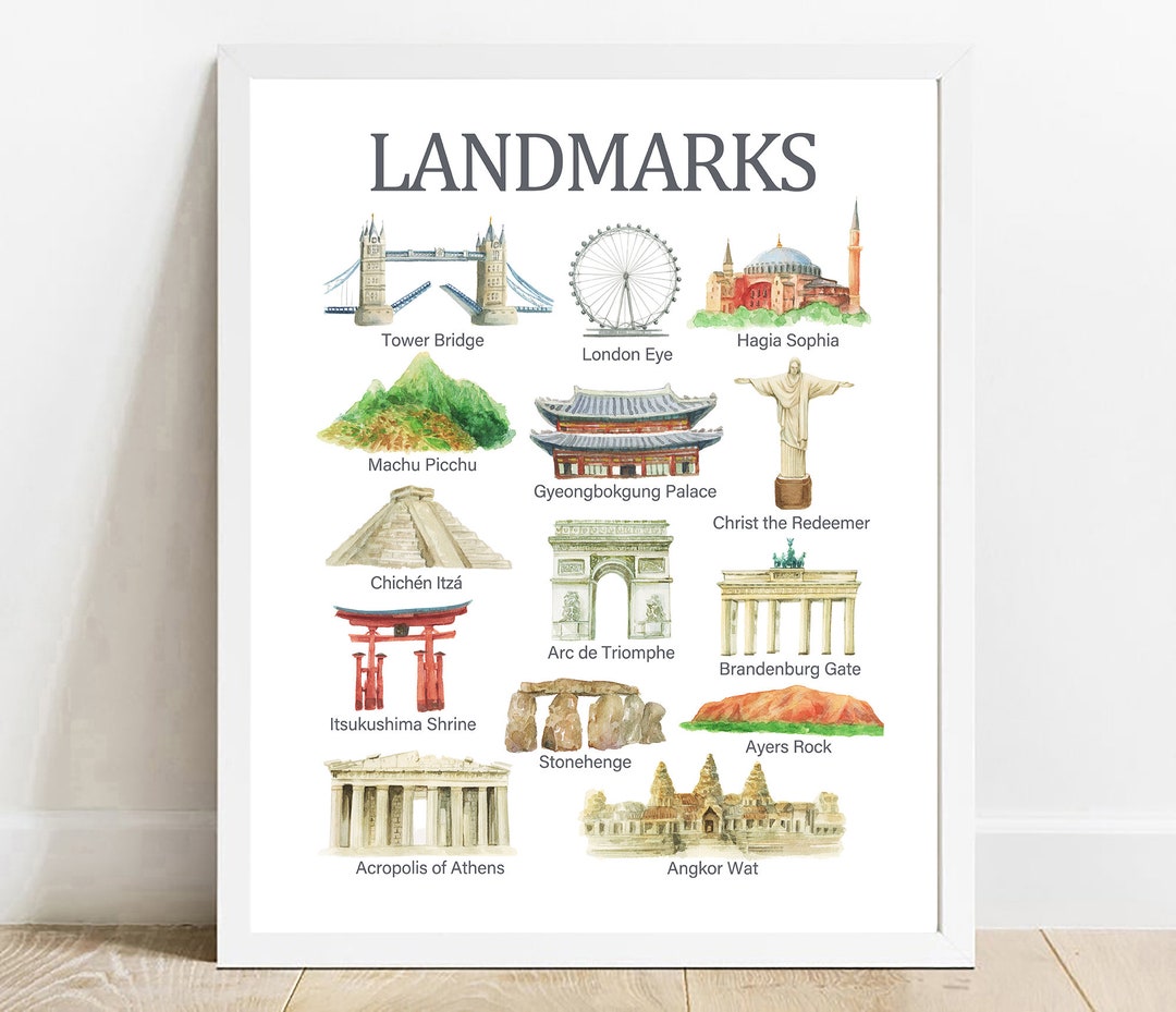 Landmarks Printable Wall Art, Landmarks Poster, Kids Children Learning ...