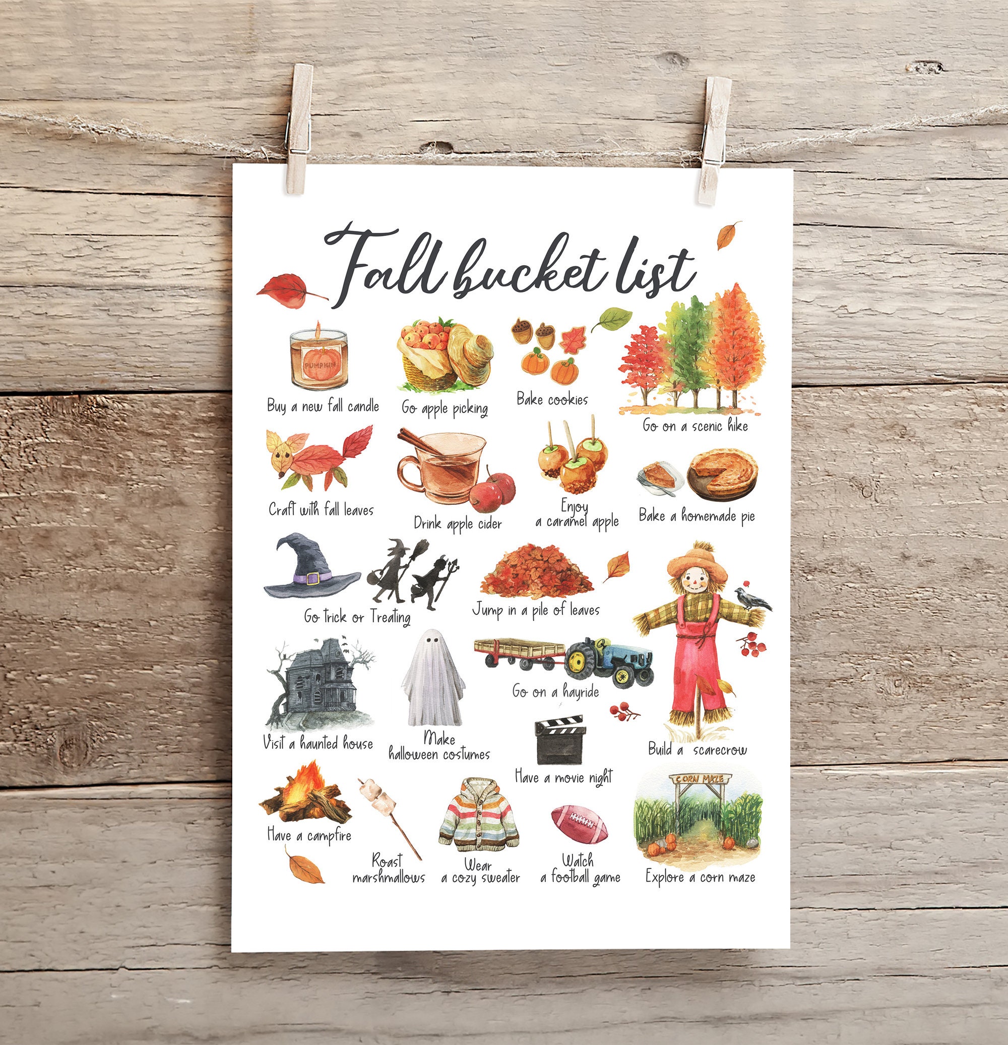 Fall Bucket List Wall Art Fall Printable Wall Artautumn - Etsy