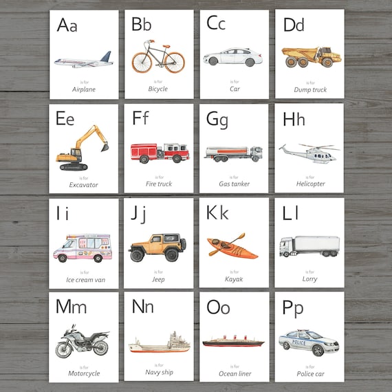 Vehicle Flash Cards Printable ABC Cards Alphabet Cards - Etsy