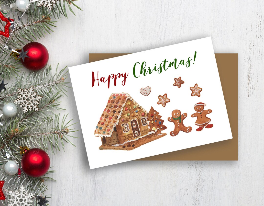 Printable Christmas Card, Gingerbread Holiday Card, Cute Holiday ...