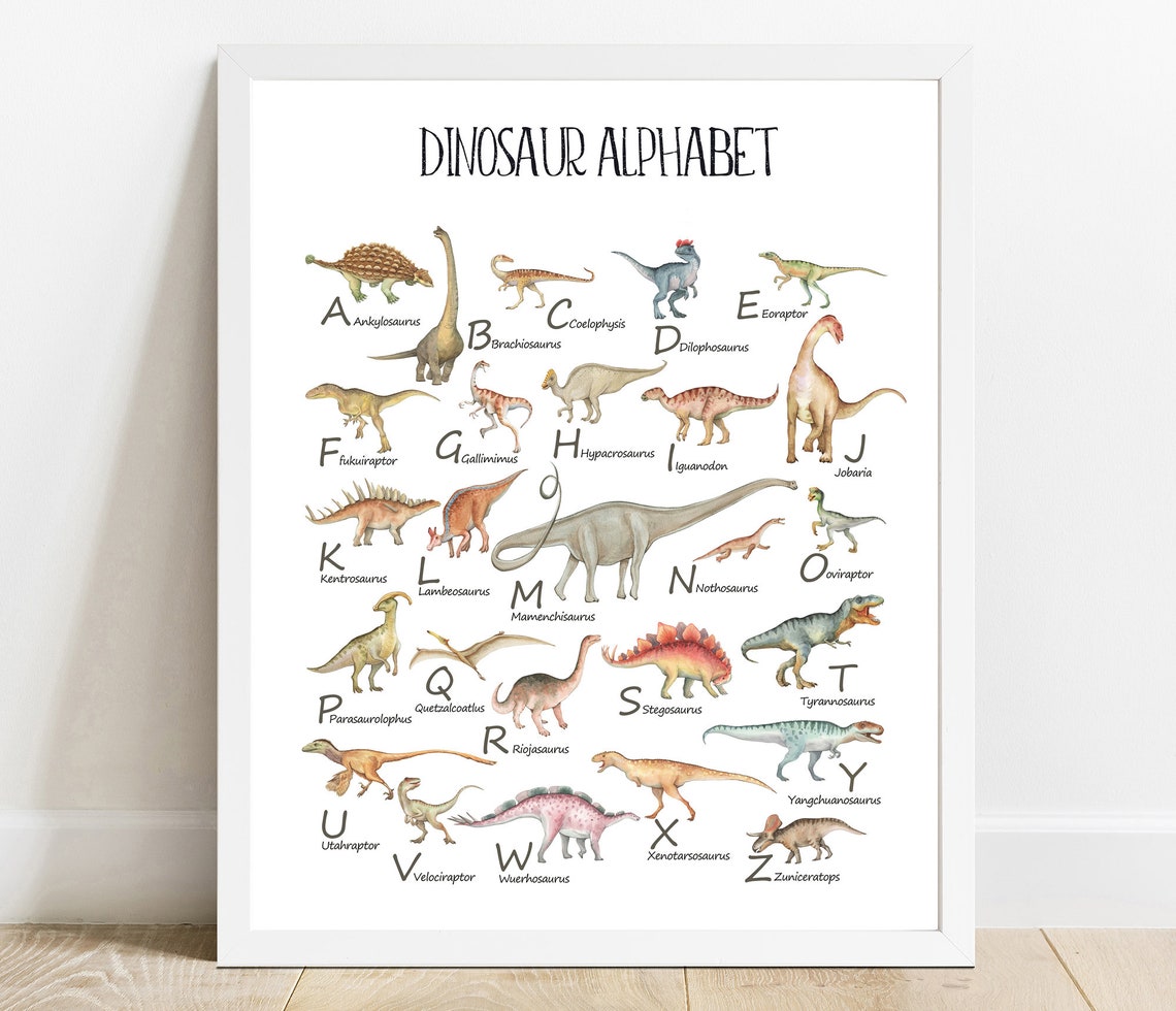 Set of 2 DinosaurAlphabet Number poster Kids Children | Etsy