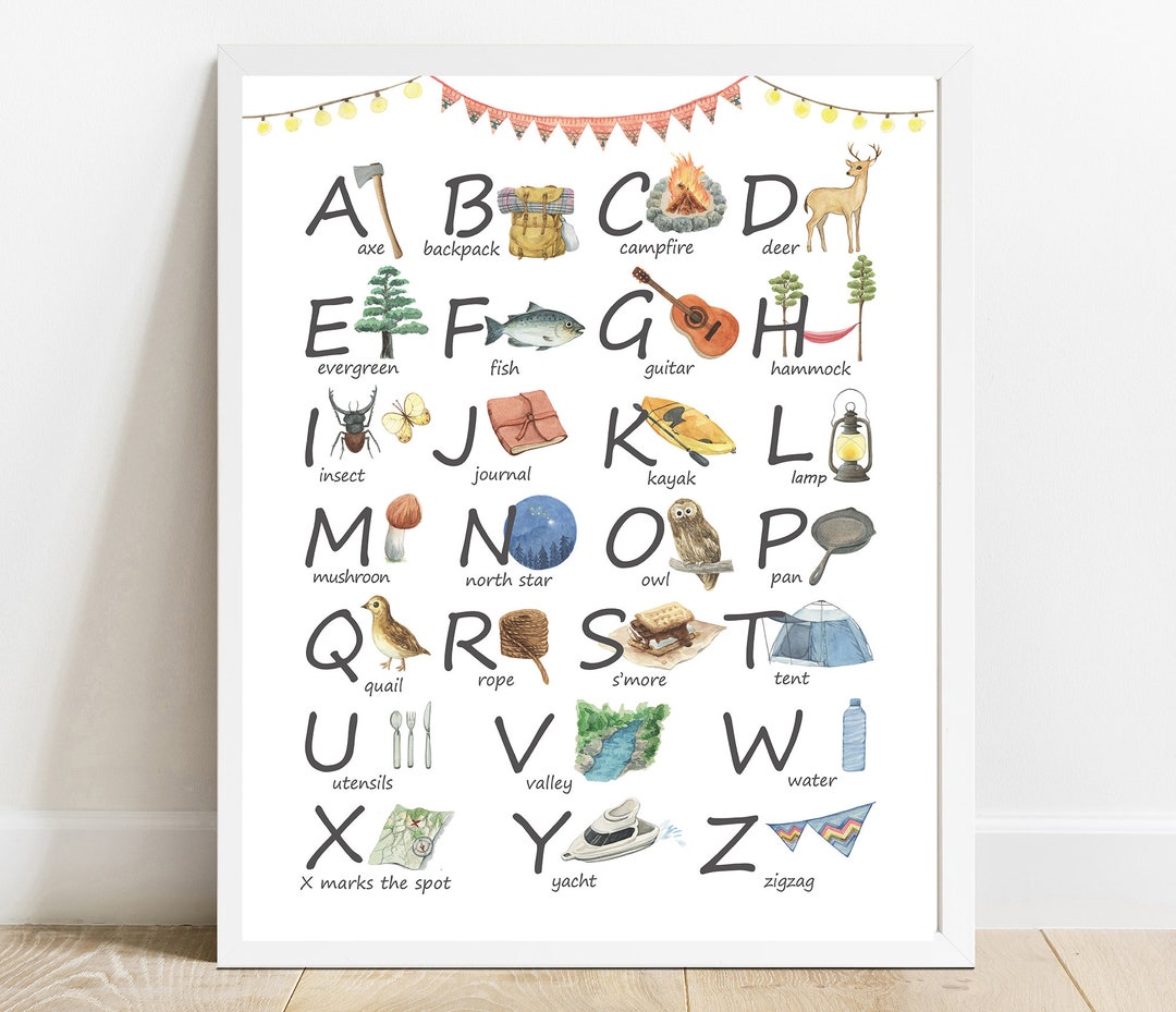 Camping Nursery Alphabet Print, Alphabet Poster, Alphabet Poster, Abc ...