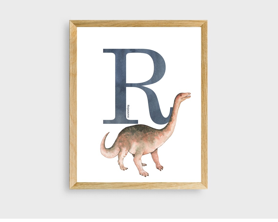 Letter R Riojasaurus Dinosaur Watercolor Prints Nursery Wall - Etsy