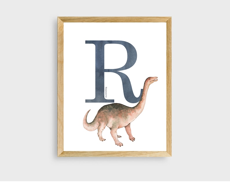 Letter R Riojasaurus Dinosaur Watercolor Prints Nursery Wall - Etsy