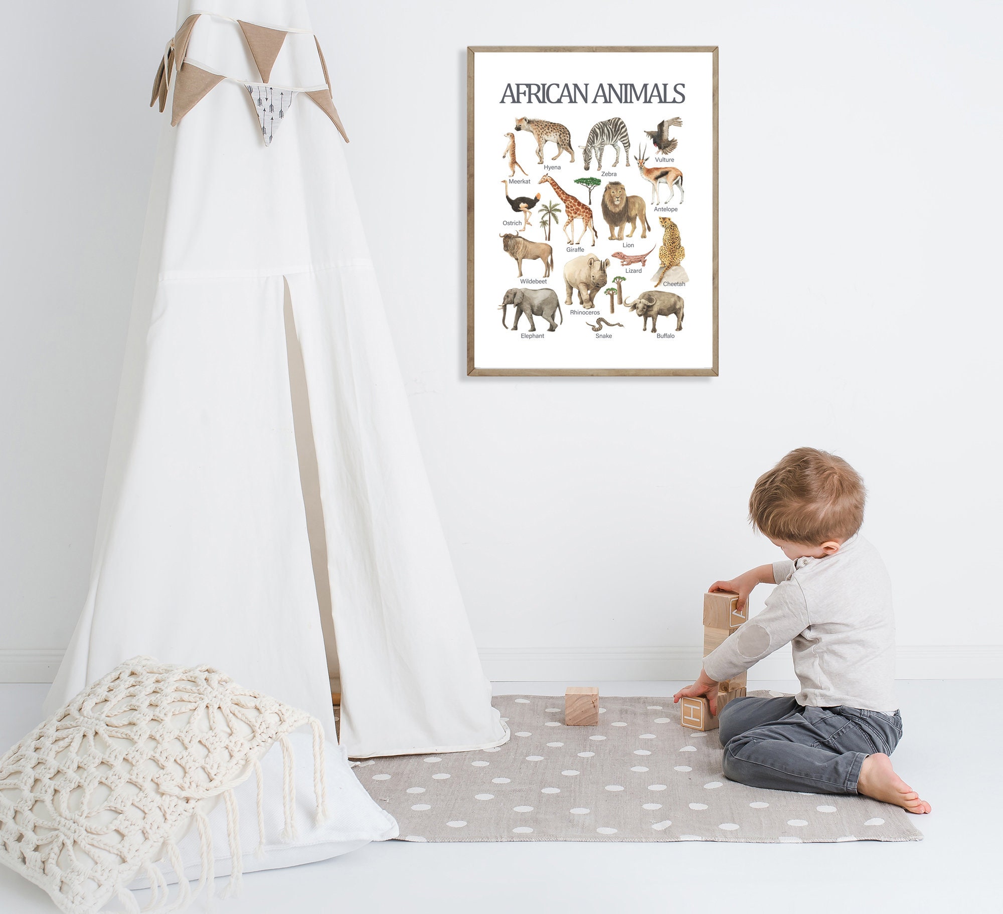 African Animals Educational Printable Wall Art Learning Home | Etsy