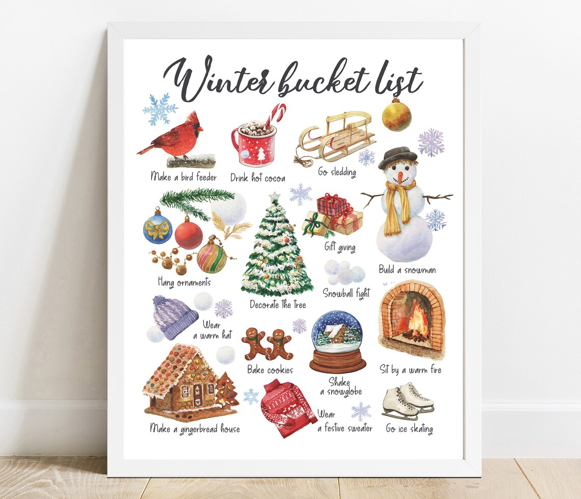 Winter Bucket List Wall Art Winter Printable Wall Artwinter - Etsy