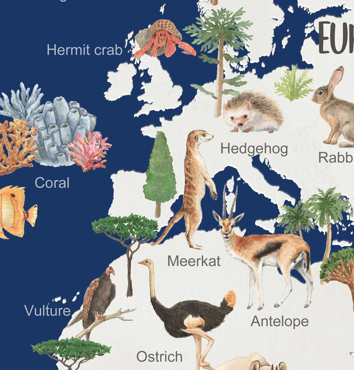 Animals World Map Watercolorworld Map Kids World Map Print - Etsy