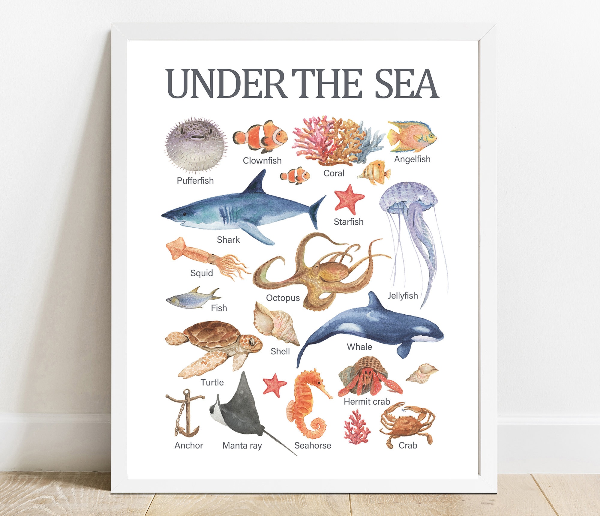 Sea Animals Educational Printable Wall Art Learning Home | Etsy