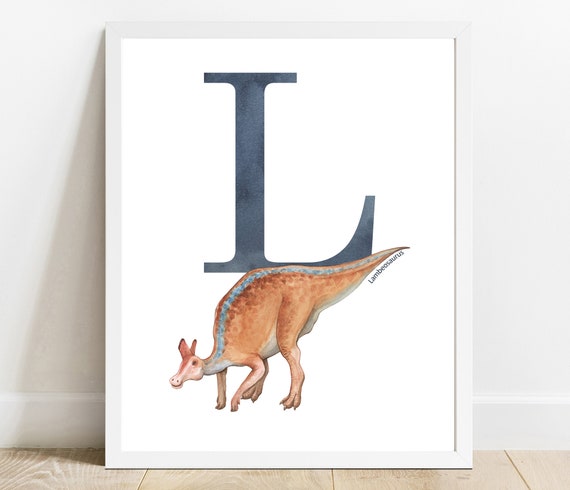 Letter L Lambeosaurus Dinosaur Watercolor Prints Nursery | Etsy