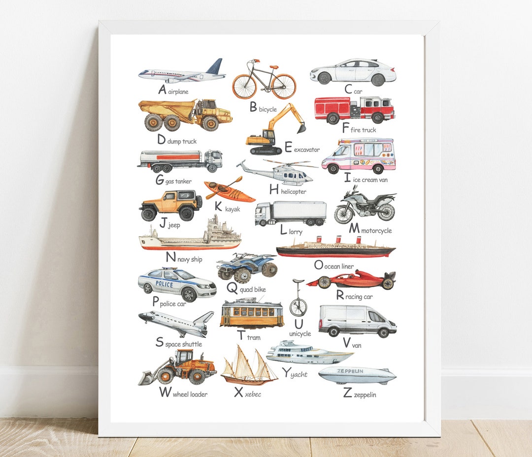 Transport Abc Poster, Vehicle Alphabet, Transport Prints, Vehicle ...