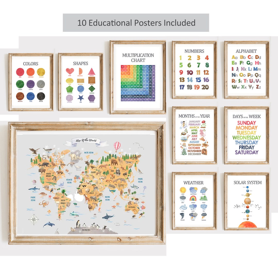 Educational Prints Set of 10, Solarsystem, Colors, Alphabet, Numbers ...