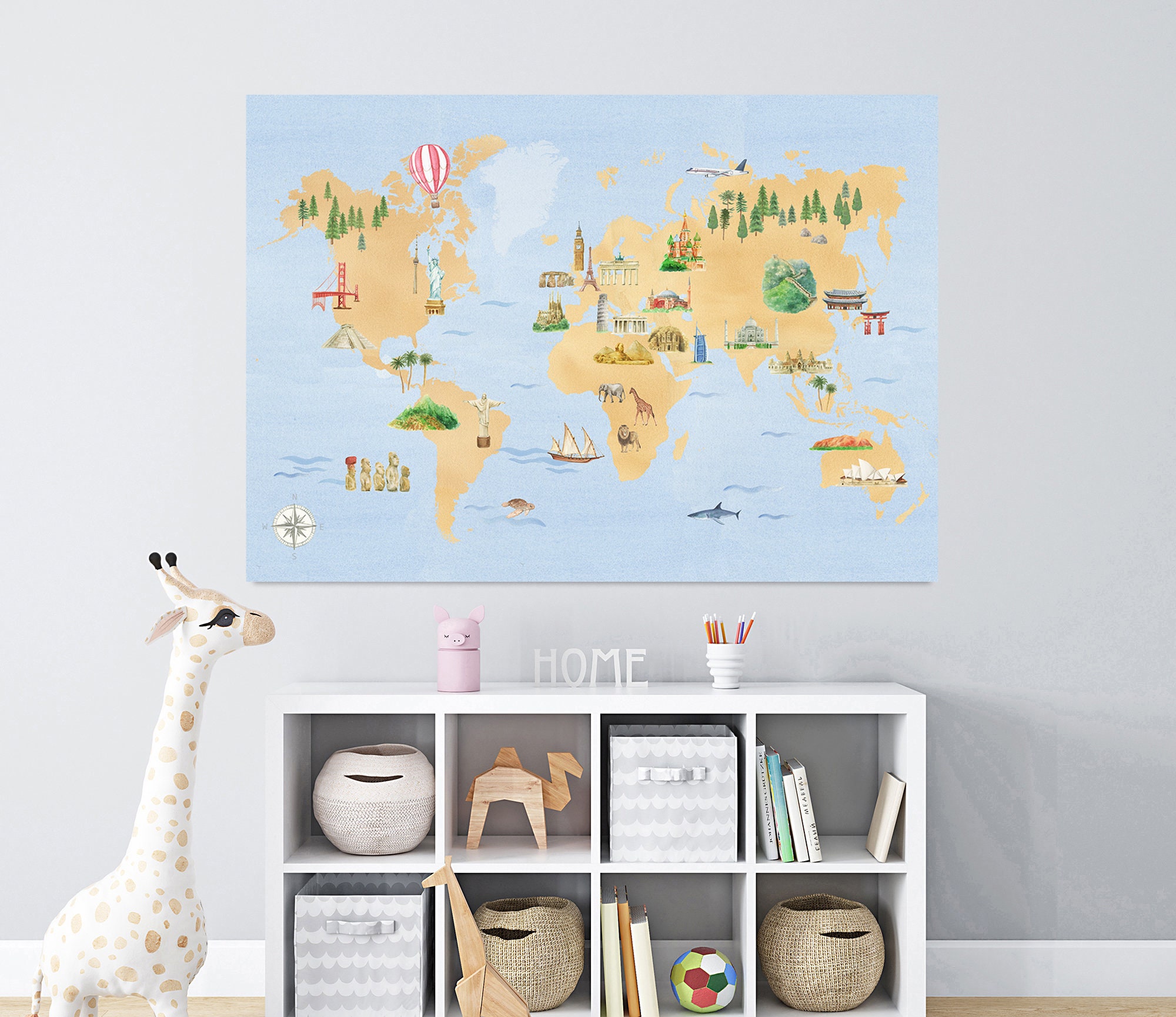 Landmark World Map Landmarks Wall Art Kids World Map Print - Etsy