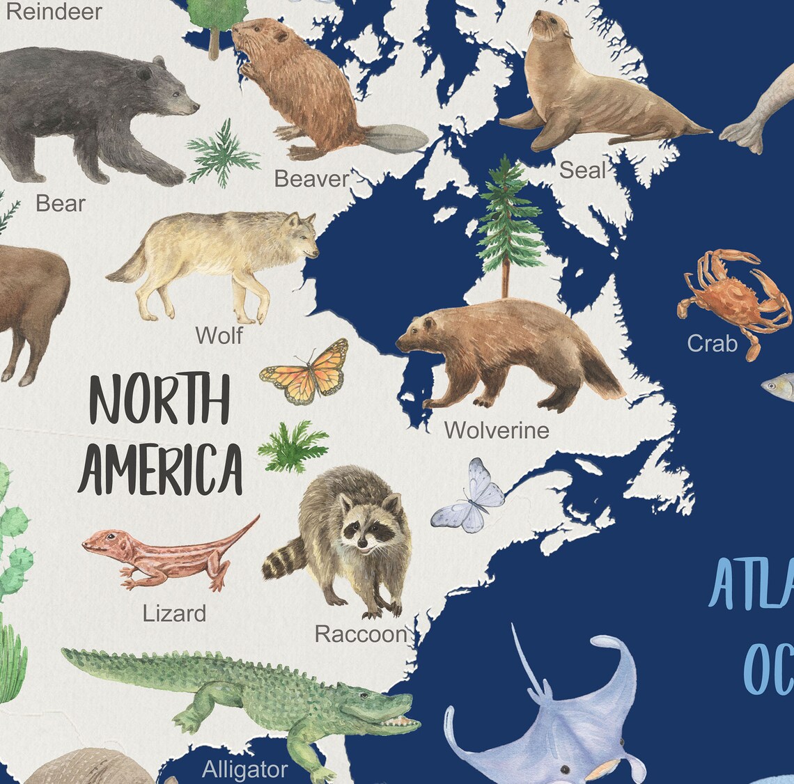 Animals World Map Watercolorworld Map Kids World Map Print - Etsy