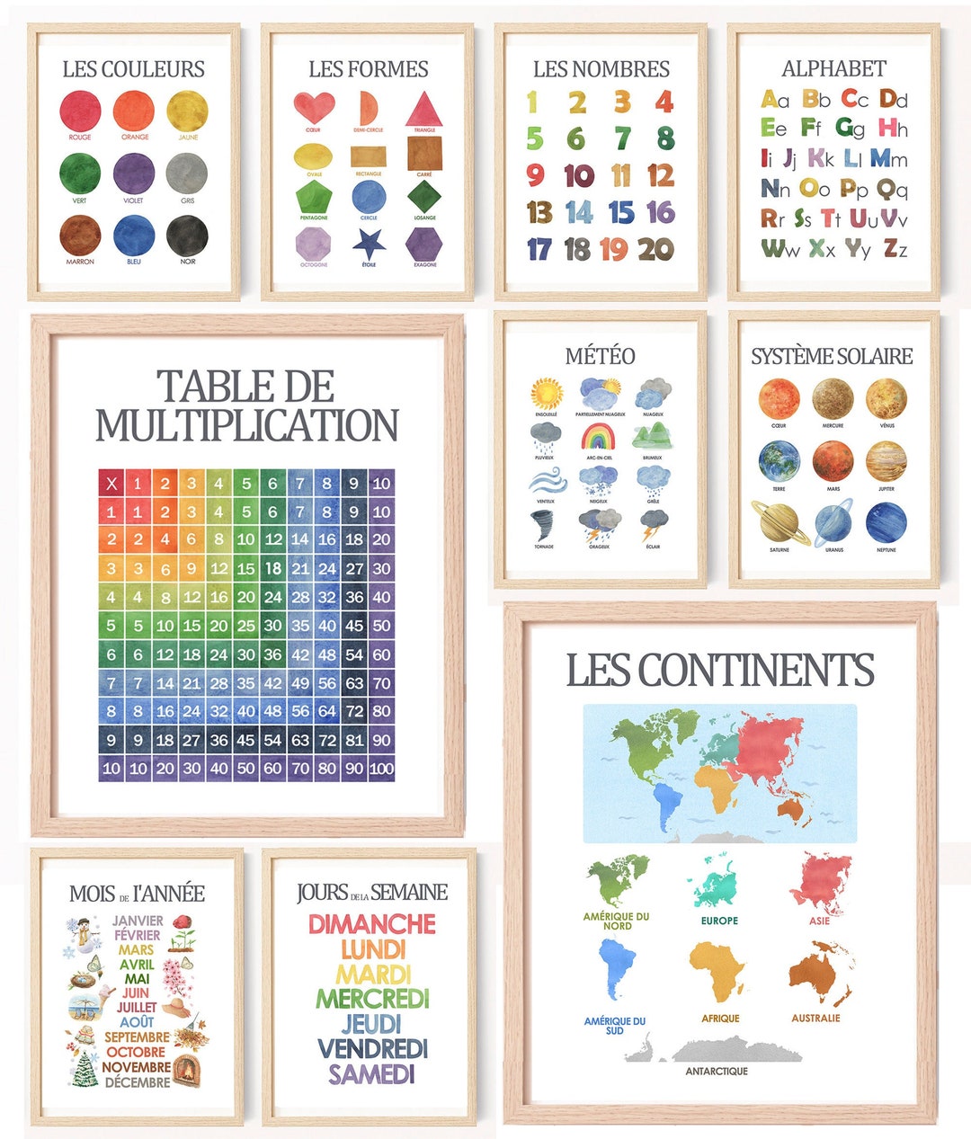 French 10 Educational Posters Educational Prints Set of 8, Colors ...