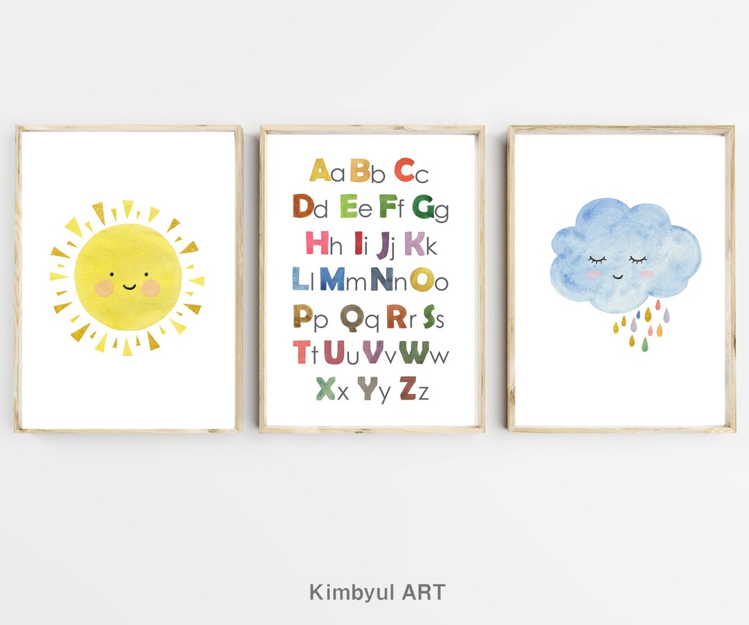 Sun Rain Cloud Alphabet Nursery Decor,nursery Wall Art,abc Poster ...