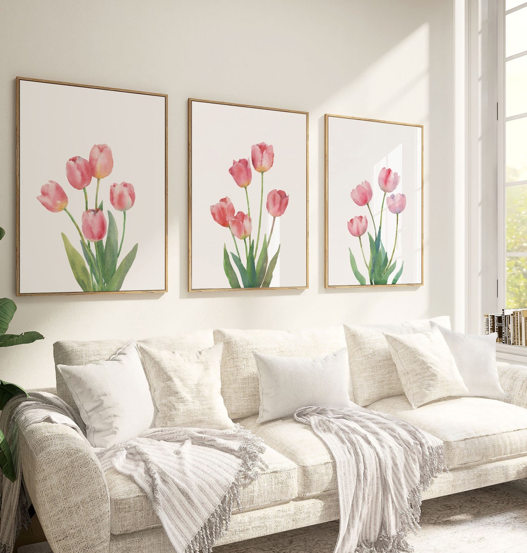 Pink Tulip Print Set of 3, Tulip Printable Wall Art, Spring Wall Art ...