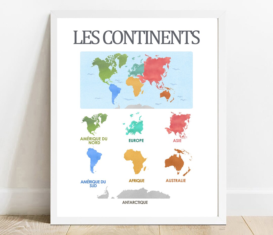 Français World Continents Poster: Homeschool Classroom Decor (digital ...