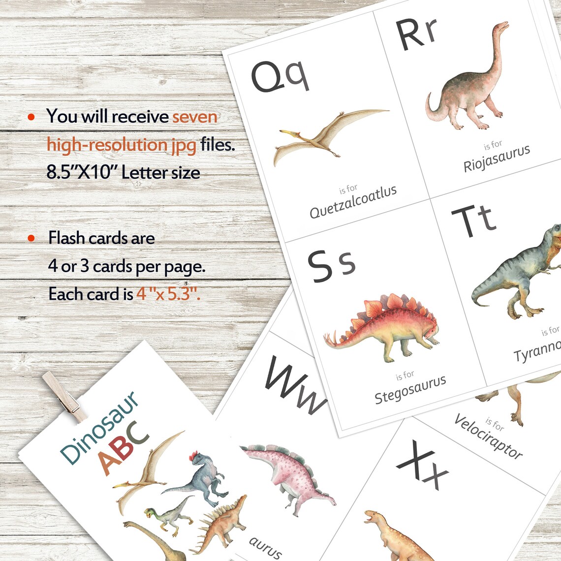 Dinosaur ABC Flash Cards: Printable Alphabet Nursery Decor (digital ...
