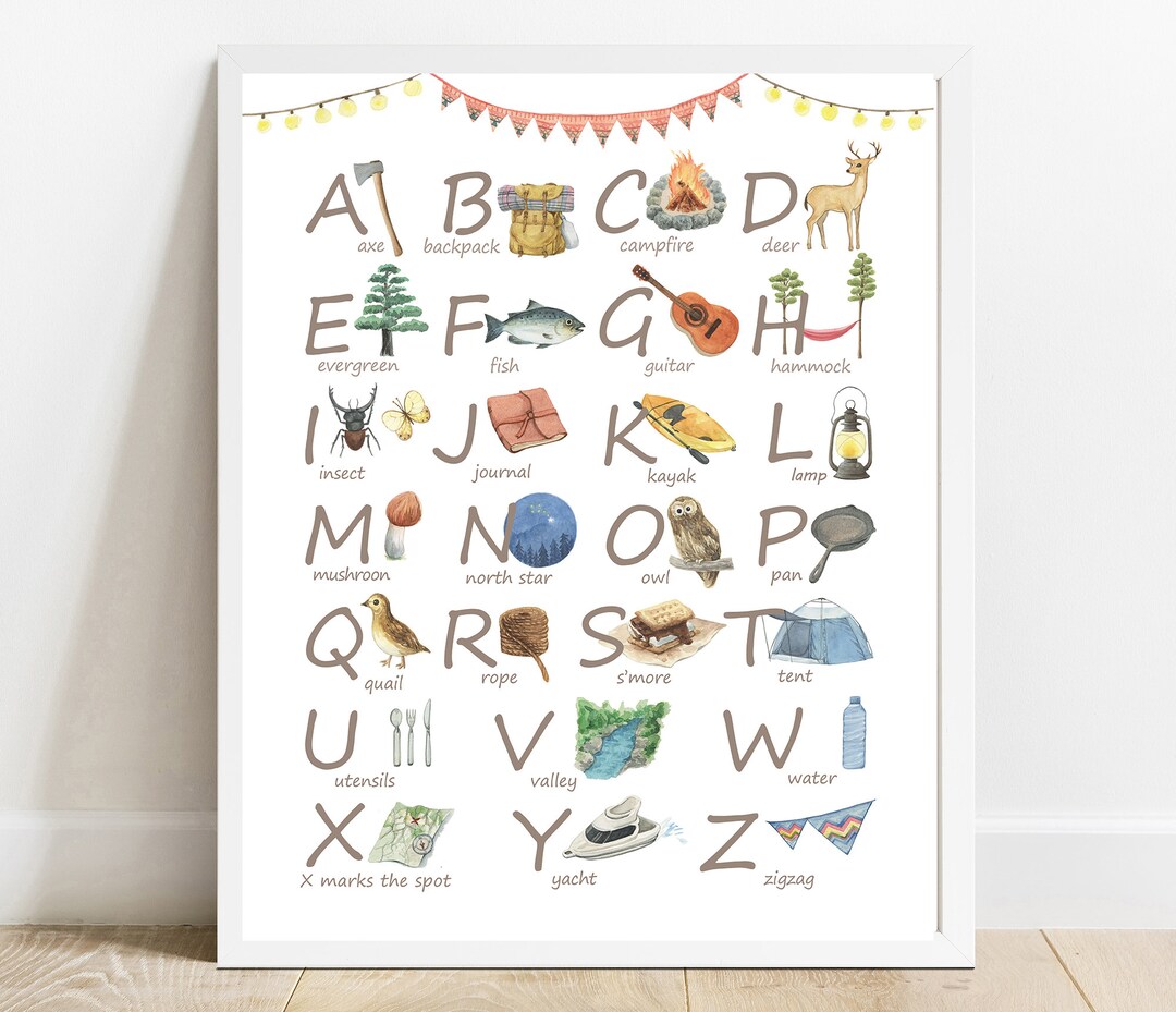 Camping Nursery Alphabet Print, Alphabet Poster, Alphabet Poster, Abc ...