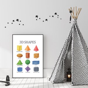 Educational 3D Shape Chart, 3D Shapes Printable, Educational Posters ...