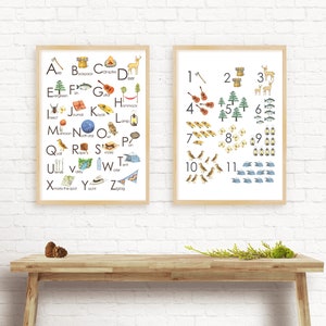 Camping Alphabet and Number Poster Set , Baby Shower Gift, Alphabet ...
