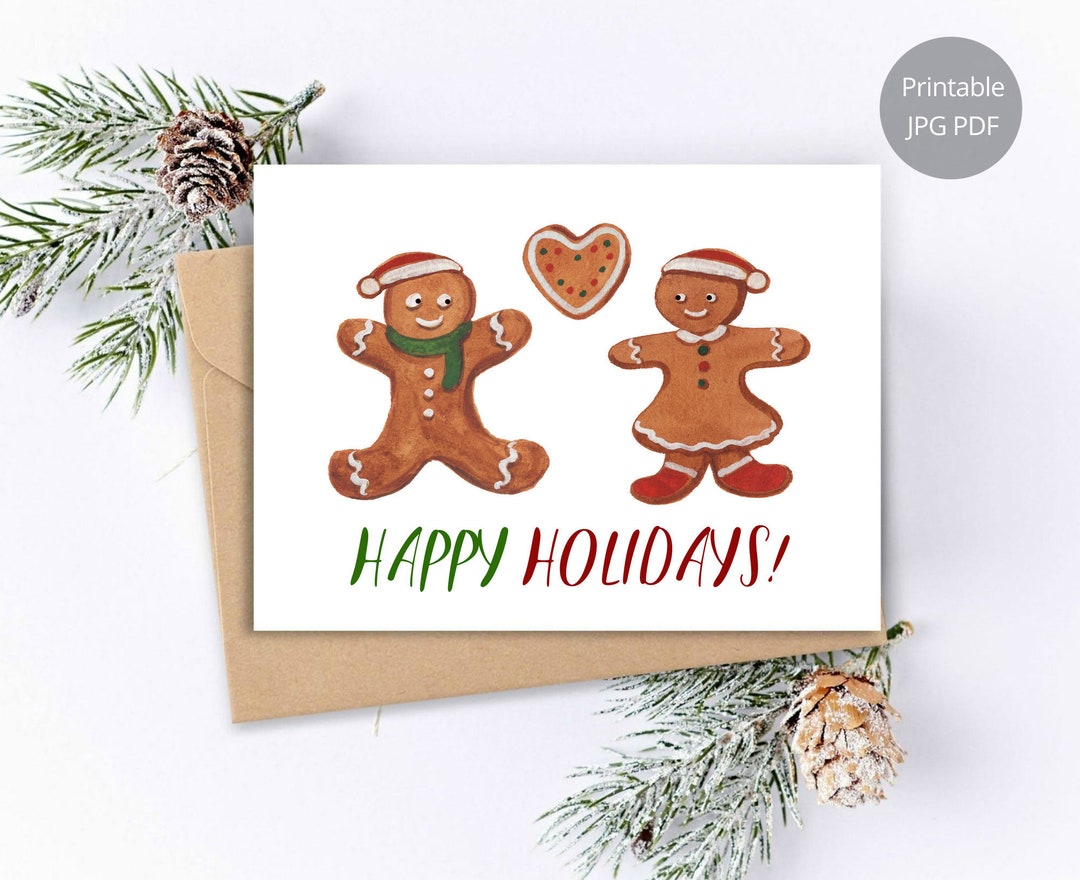 Printable Christmas Card, Gingerbread Holiday Card, Cute Holiday ...
