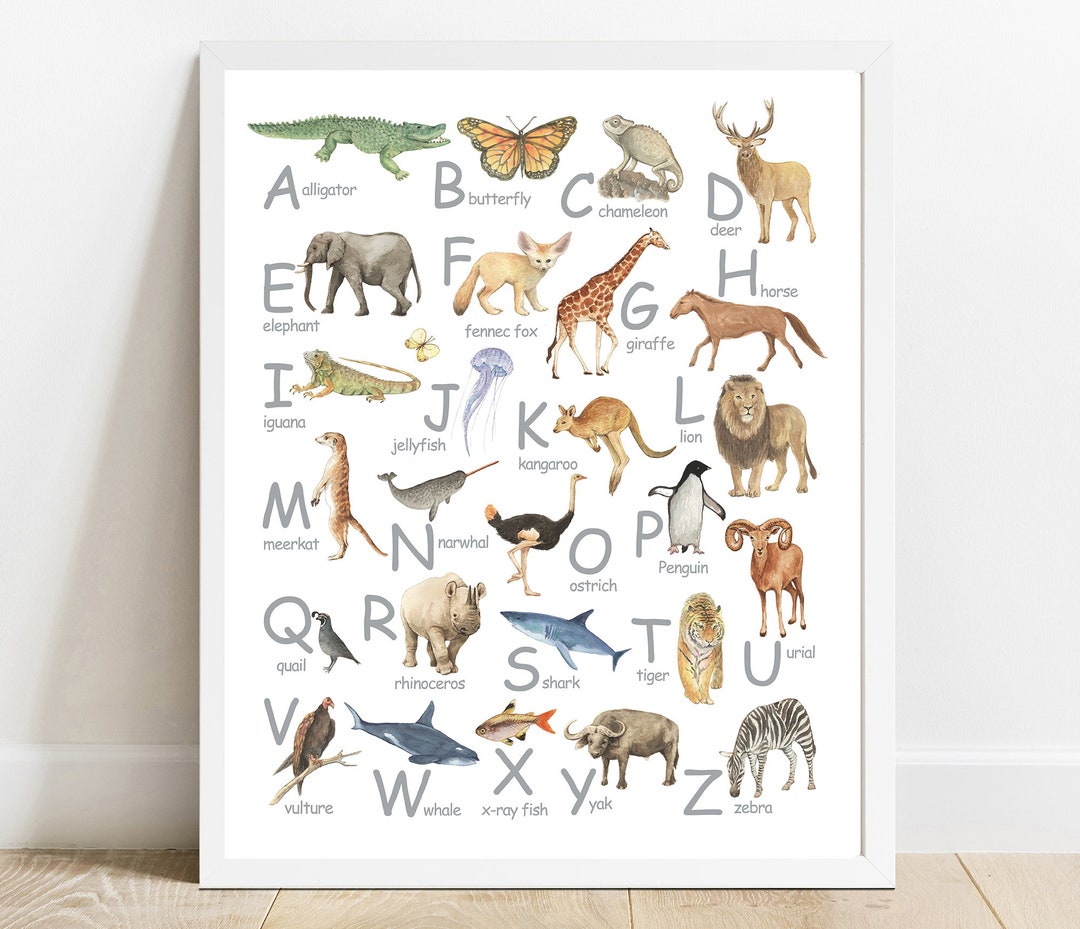 Watercolor Animals Alphabet Poster: Kids Nursery Decor (digital ...