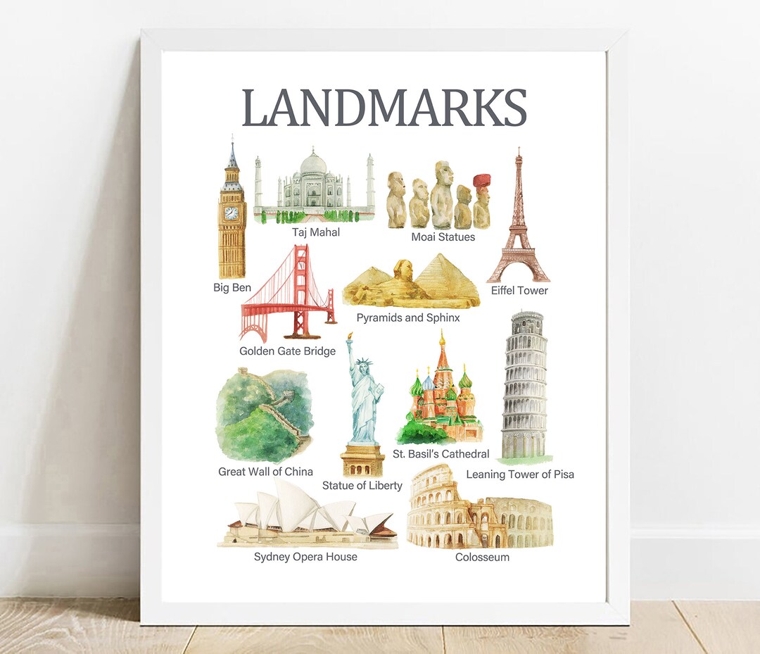 Landmarks Printable Wall Art, Landmarks Poster, Kids Children Learning ...