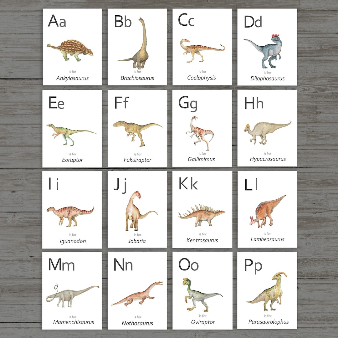 Dinosaur Flash Cards, Printable ABC Cards, Alphabet Cards, Nursery ...