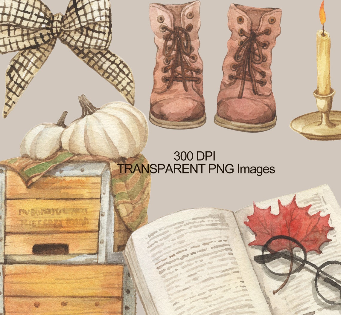 Watercolor Cozy Fall Clipart Watercolor Autumn Clipart - Etsy