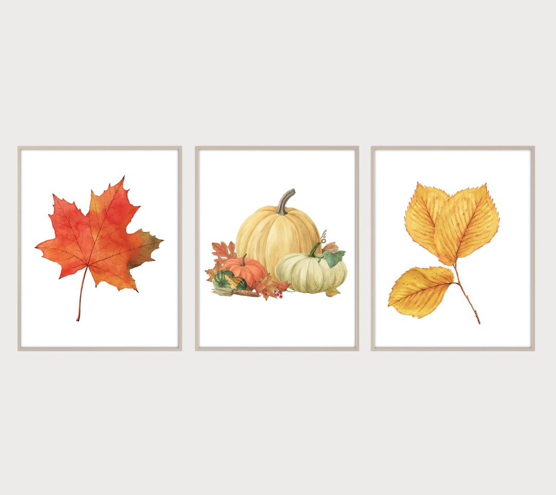 Watercolor Fall Print Set: Autumn Leaves & Pumpkins (digital Download ...
