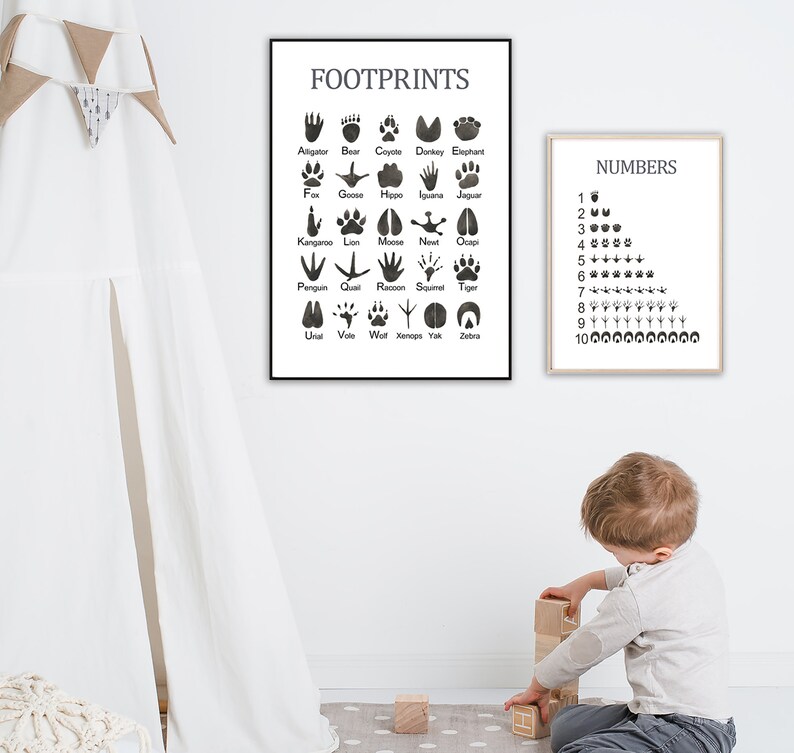 Footprint Alphabet and Number Poster Set ABC Posternursery - Etsy