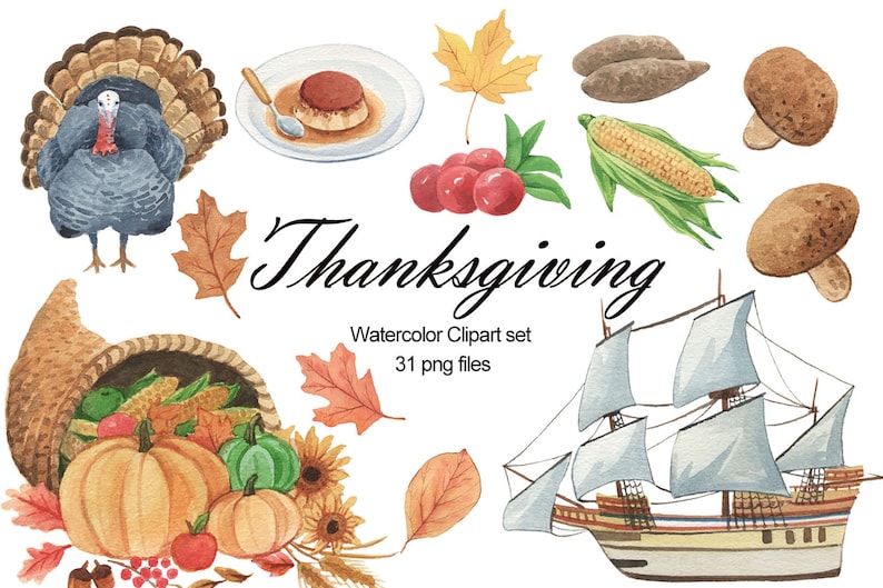 31 PNG Thanksgiving Clipart Watercolor Clipart Digital - Etsy